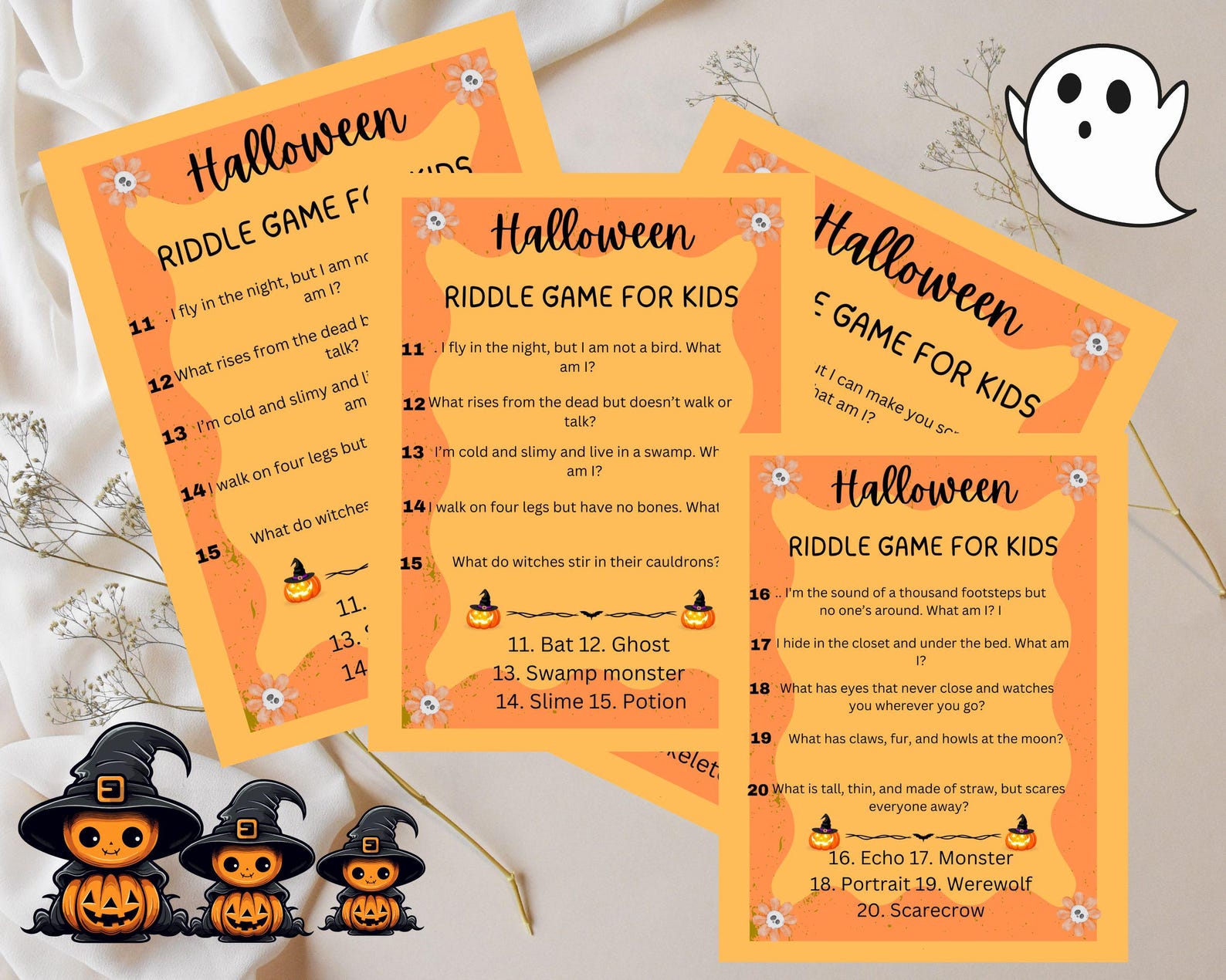 Printable Spooky Riddles for Kids Halloween Party Game 2024 Classroom ...
