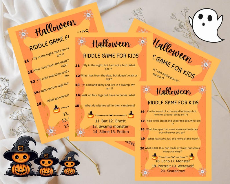 Printable Spooky Riddles for Kids Halloween Party Game 2024 Classroom ...