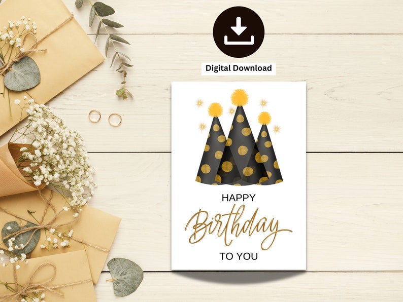 Printable Birthday Card Featuring Colorful Birthday Hats Printable ...