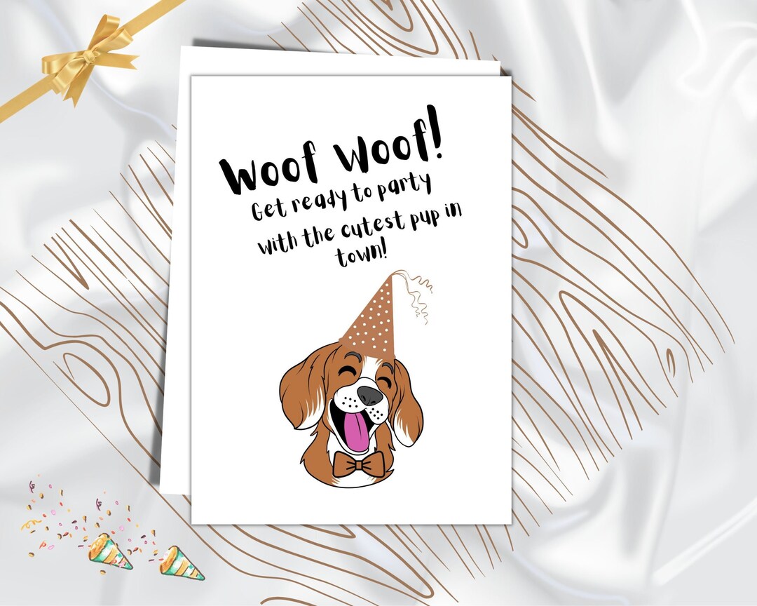 Digital Woof Birthday Card, Dog Birthday Invitation Card, Digital ...