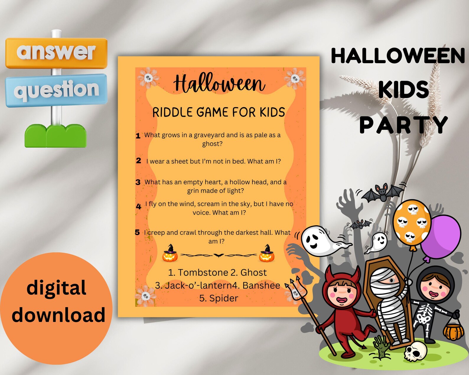 Printable Spooky Riddles for Kids Halloween Party Game 2024 Classroom ...