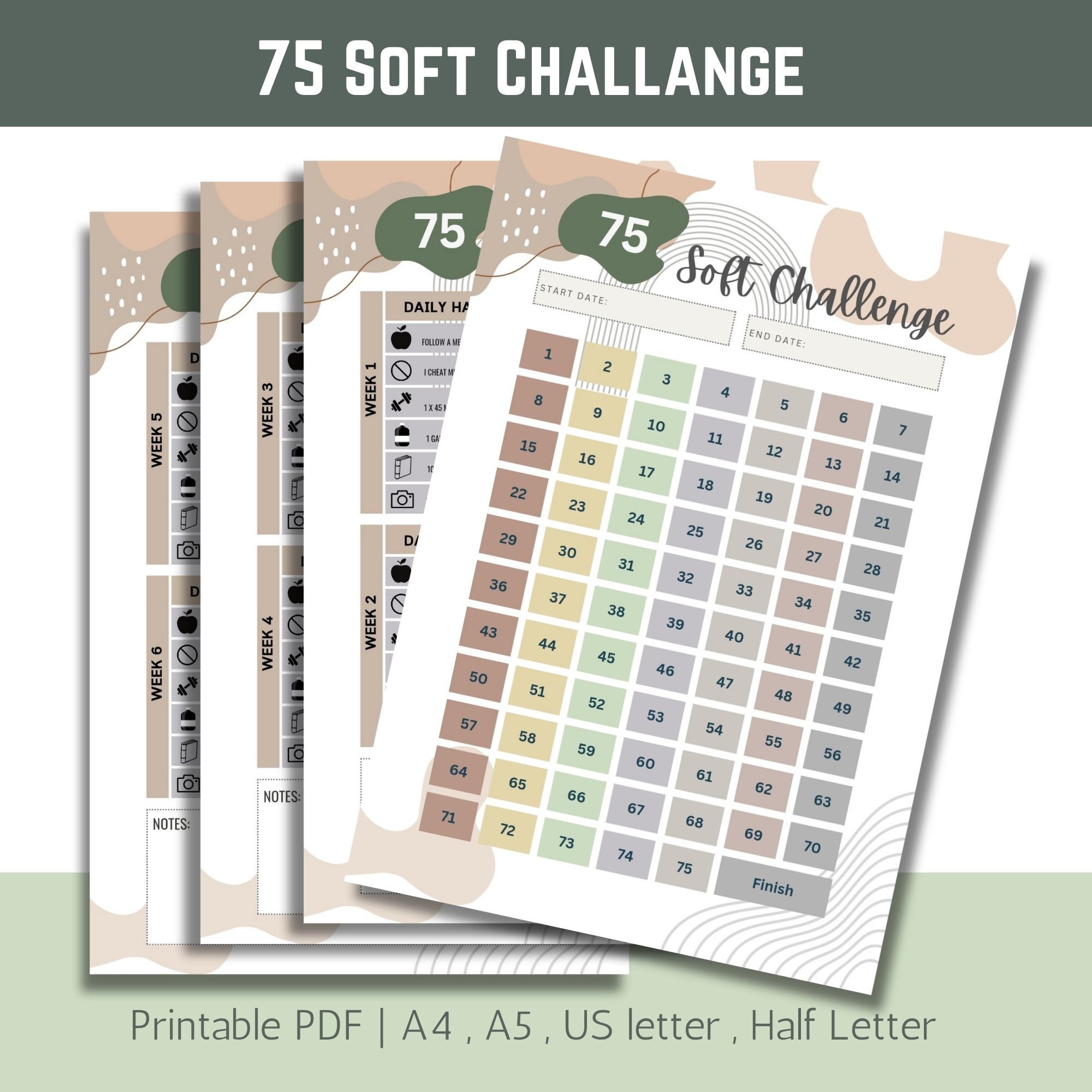 75 Soft Challenge Tracker,75 Day Challenge Printable, Fitness Journal ...