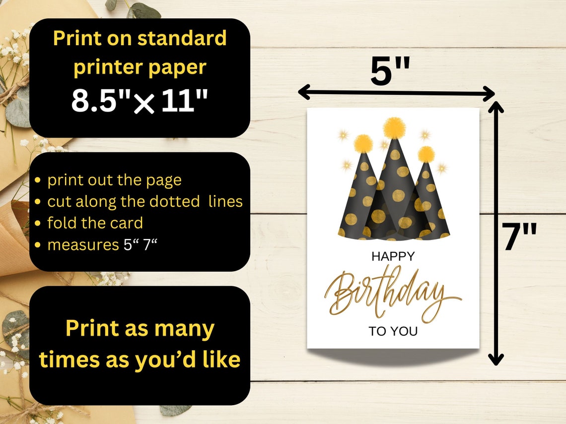 Printable Birthday Card Featuring Colorful Birthday Hats Printable ...