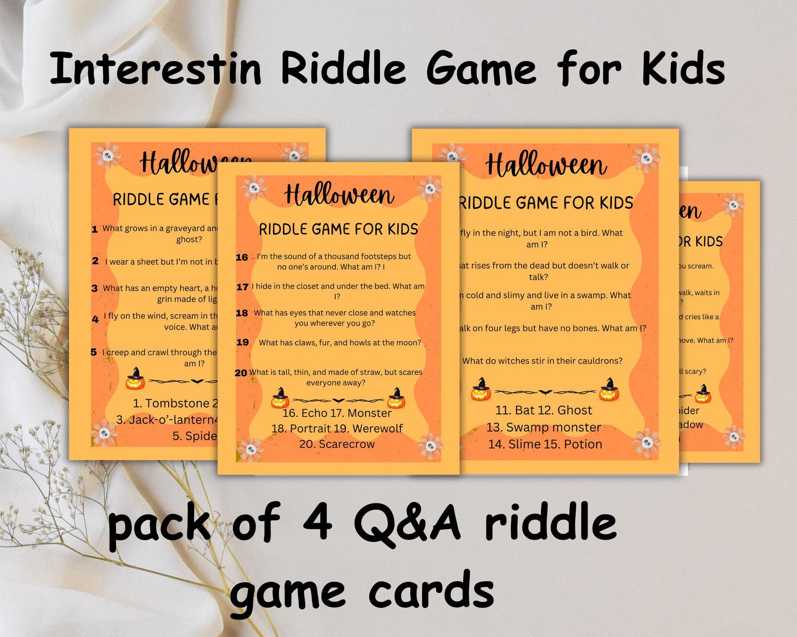 Printable Spooky Riddles for Kids Halloween Party Game 2024 Classroom ...