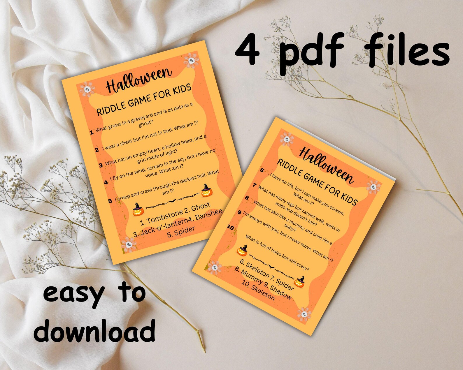 Printable Spooky Riddles for Kids Halloween Party Game 2024 Classroom ...