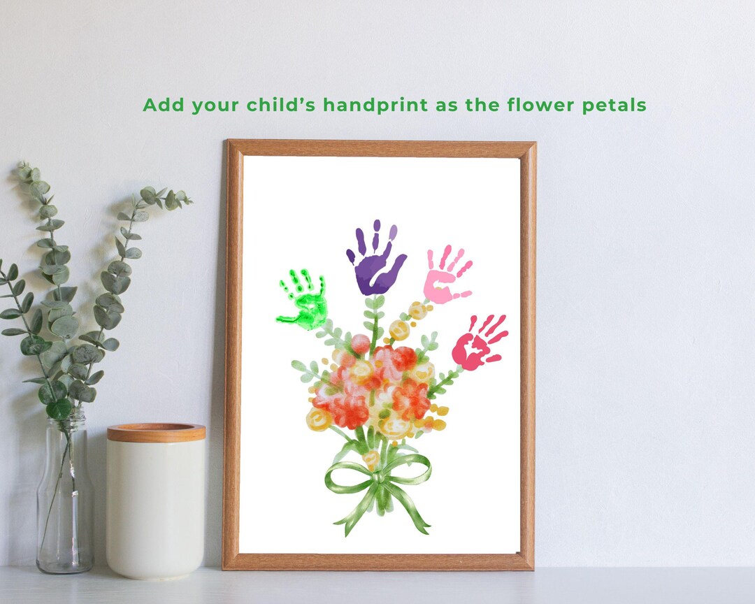 Flower Bouquet Handprint Craft Art, | Floral Mothers Day Printable, for ...