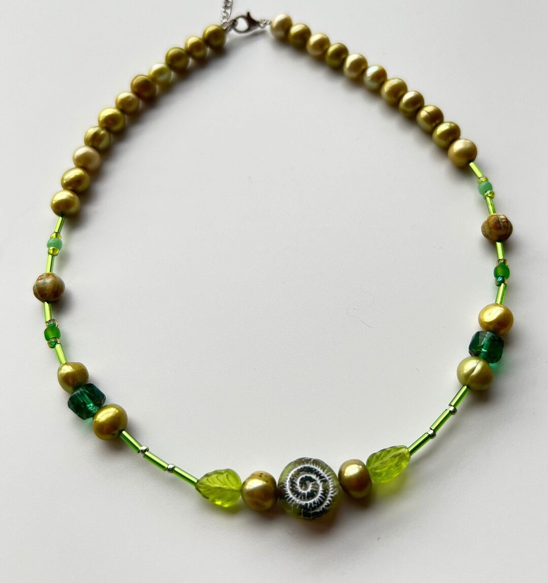 Green Color Beaded Choker , Green Freshwater Pearl Beaded Necklace ...