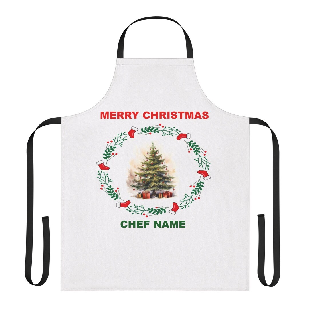 Personalized Merry Christmas Tree Apron, Holiday Cooking Kitchen ...