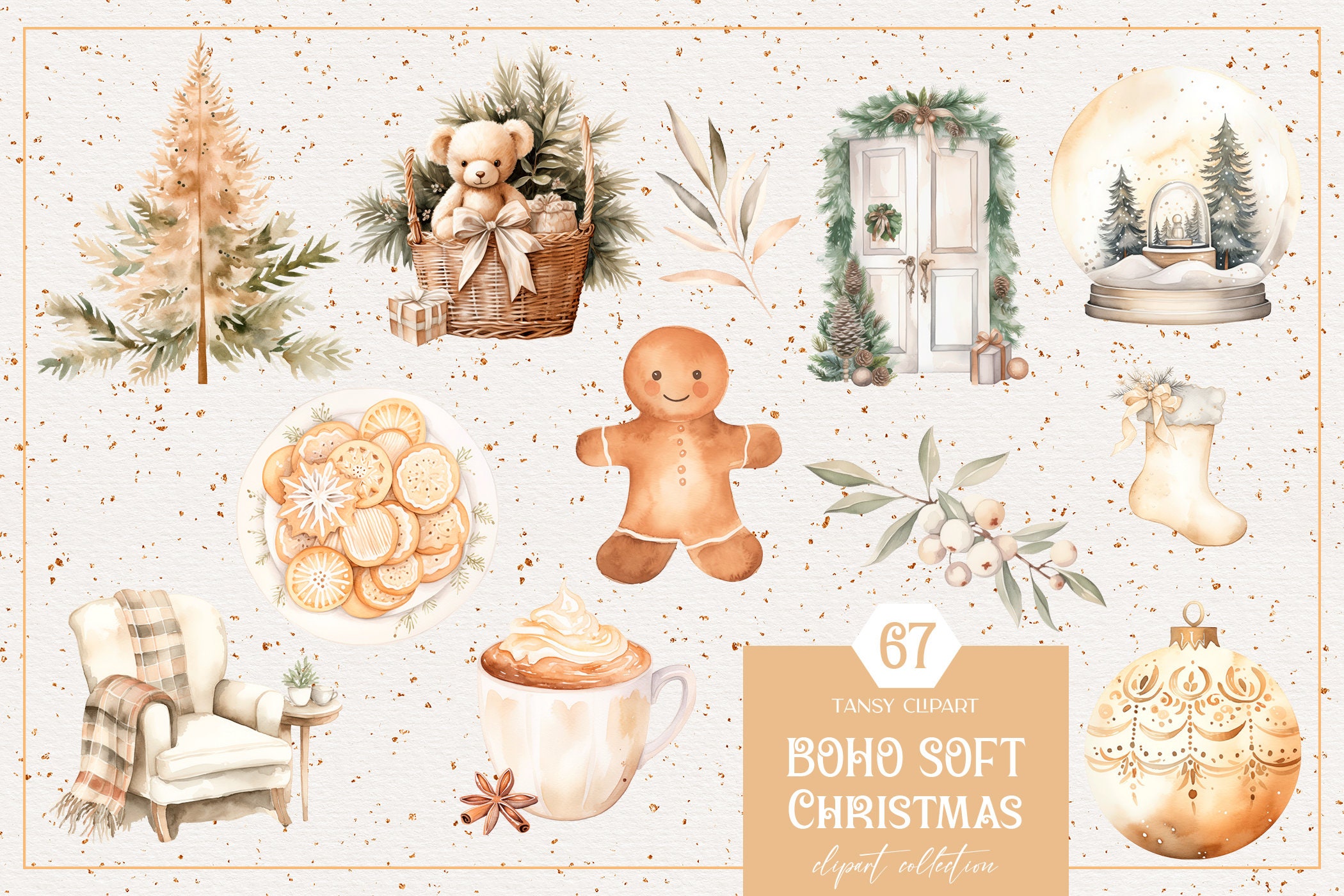 Boho Soft Christmas Clipart, Transparent Background, Winter Decor PNG ...