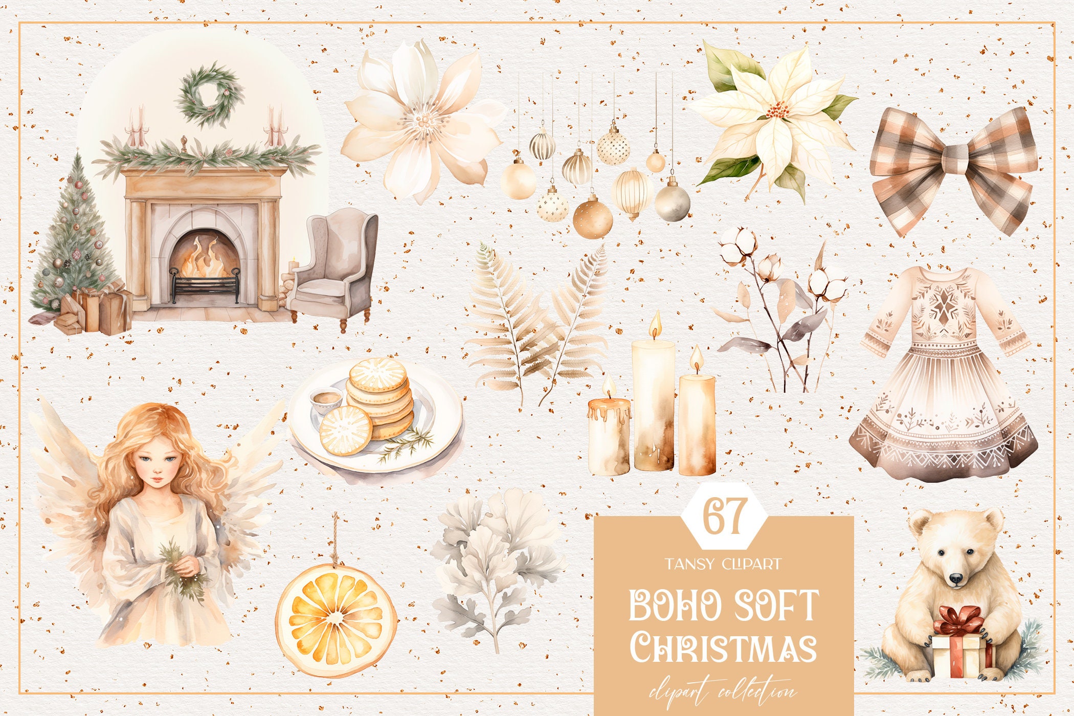 Boho Soft Christmas Clipart, Transparent Background, Winter Decor PNG ...