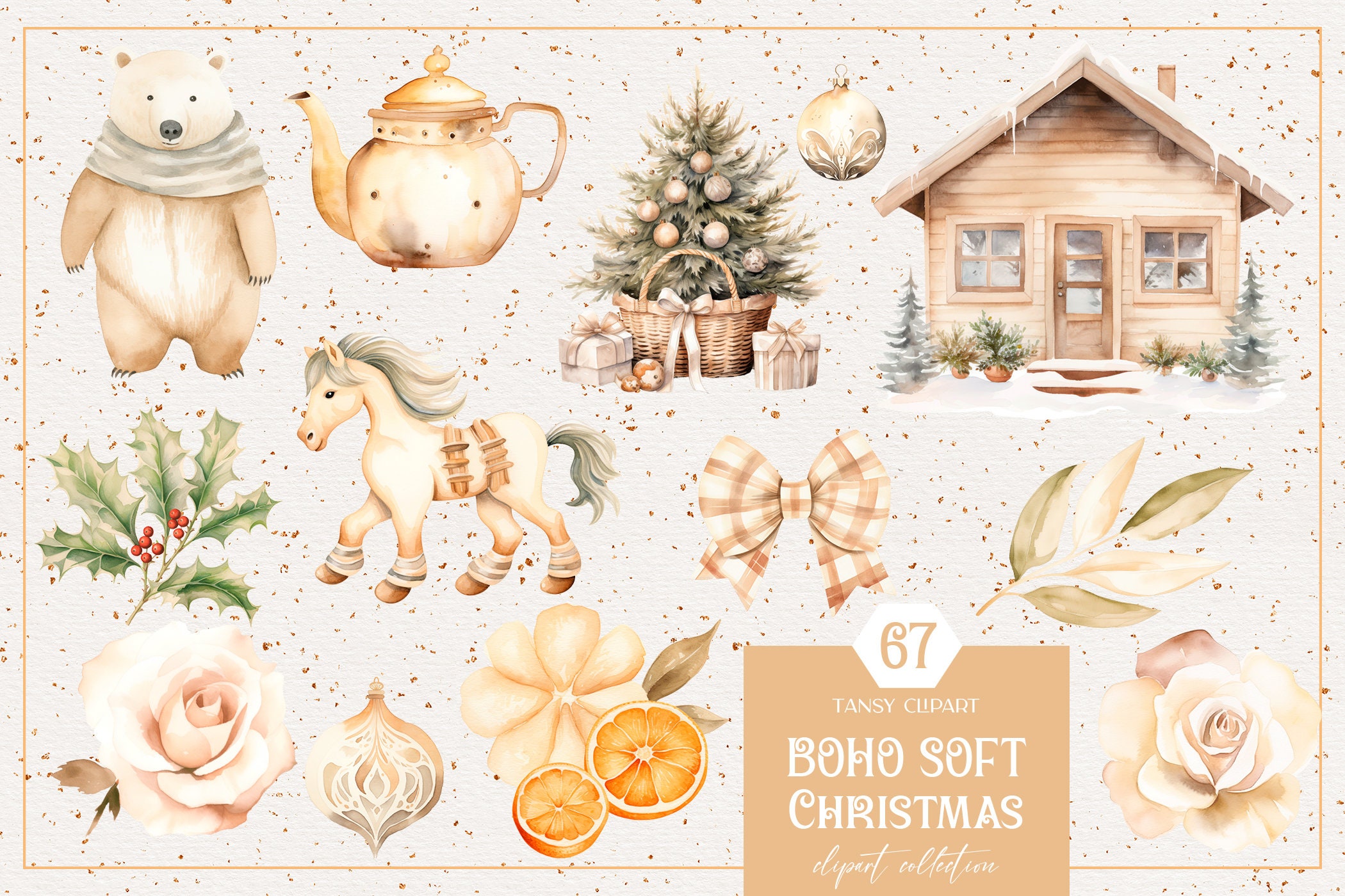 Boho Soft Christmas Clipart, Transparent Background, Winter Decor PNG ...