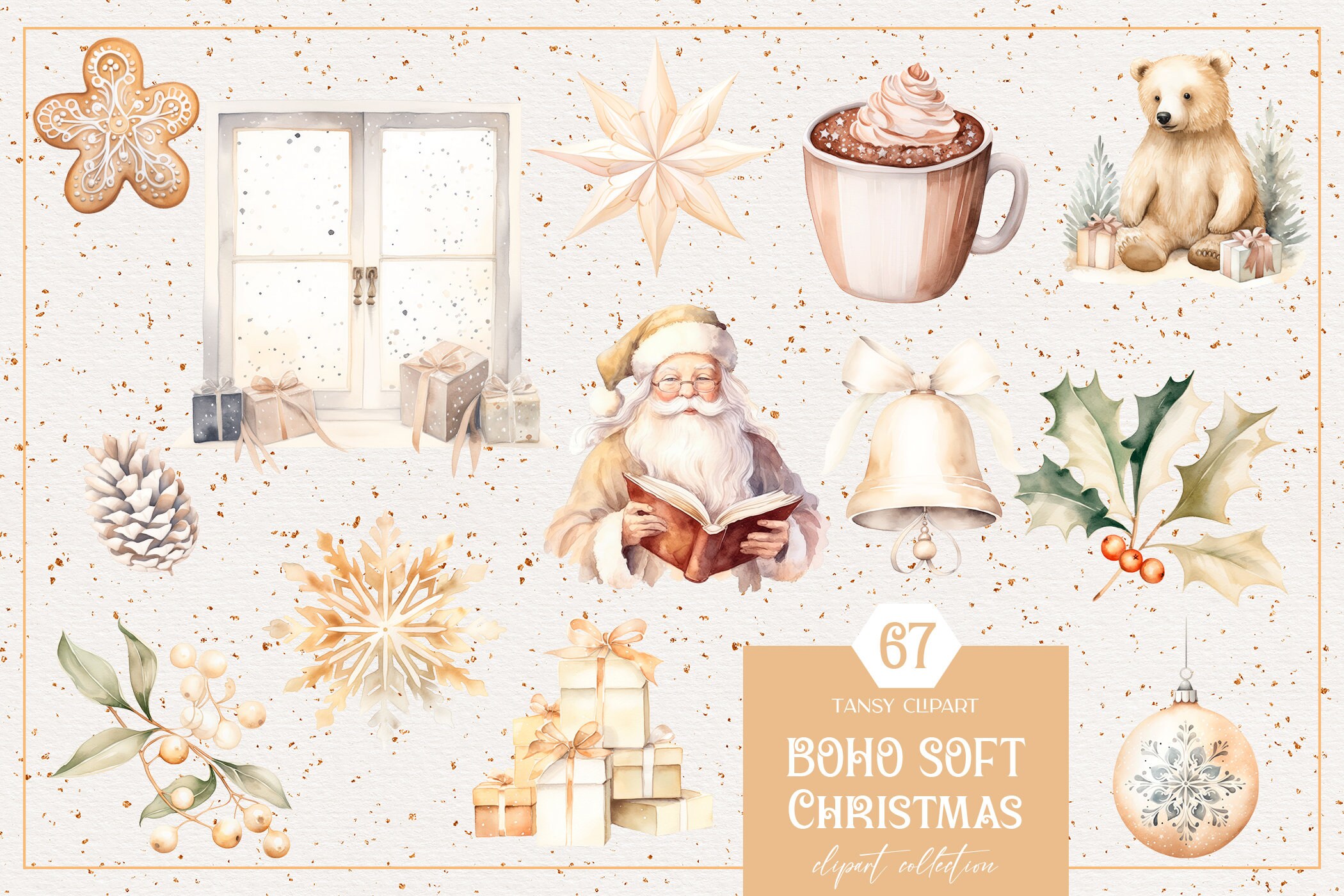 Boho Soft Christmas Clipart, Transparent Background, Winter Decor PNG ...