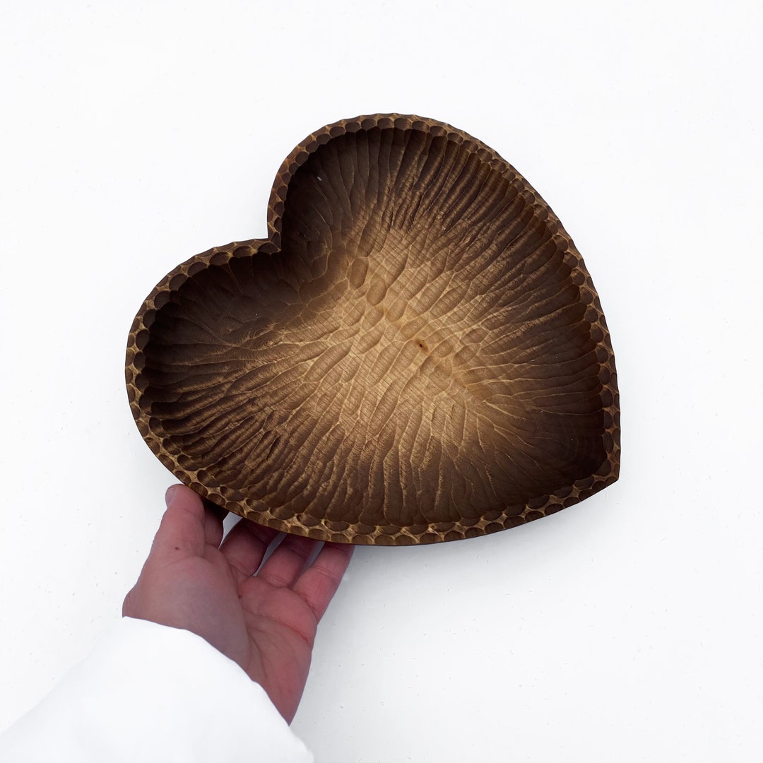 Extra Large Carved Wood Heart Bowl, Brown Heart Shaped Bowl, Wooden ...