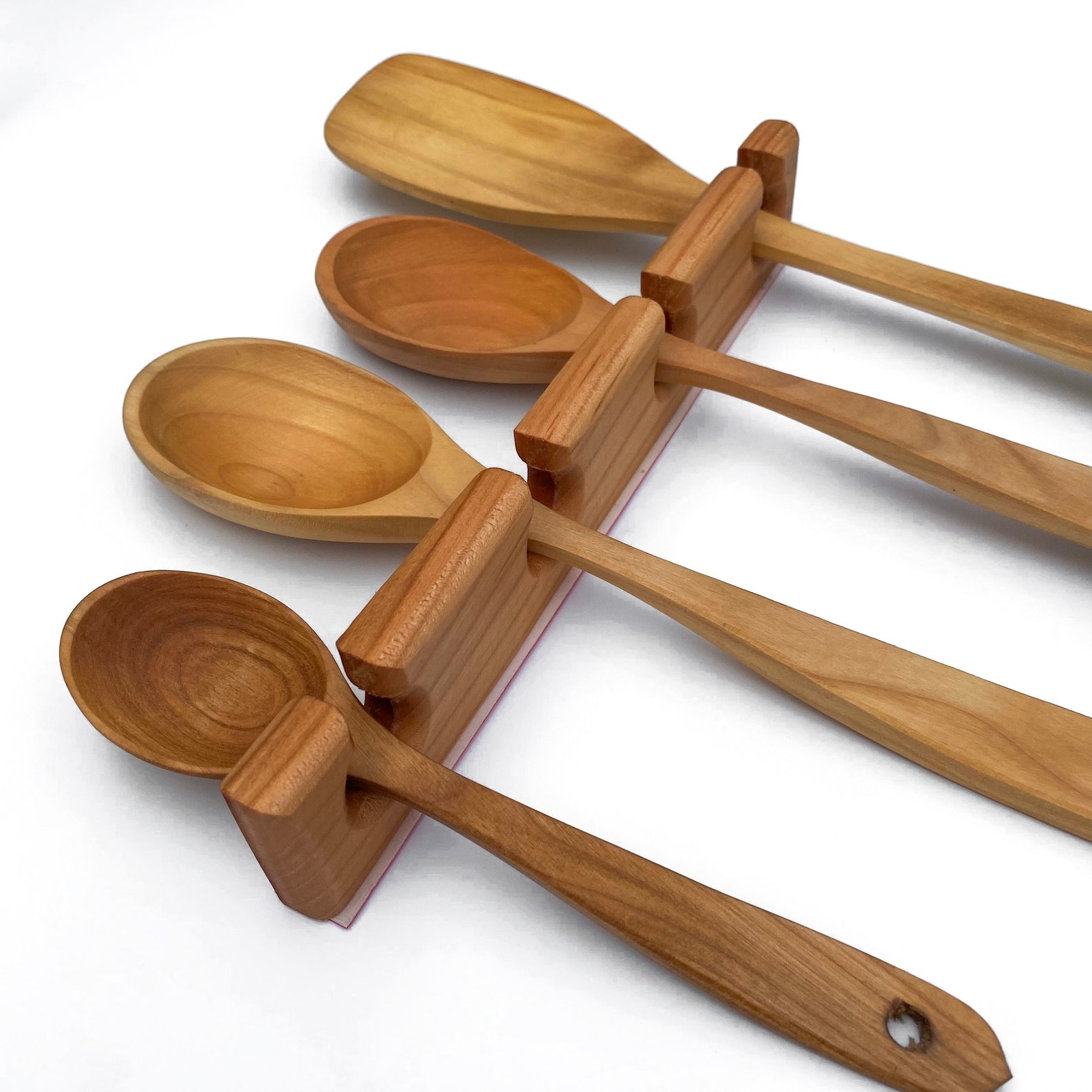 Cherry Wood Cooking Utensil Set: Rustic Handmade Spoons & Spatula - Etsy