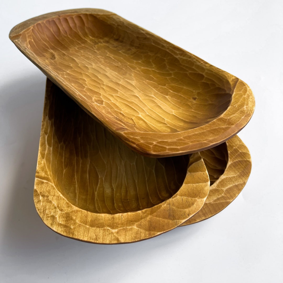 Large Wooden Dough Bowls, Rustic Decorative Bowl for Home, Hand Carved ...