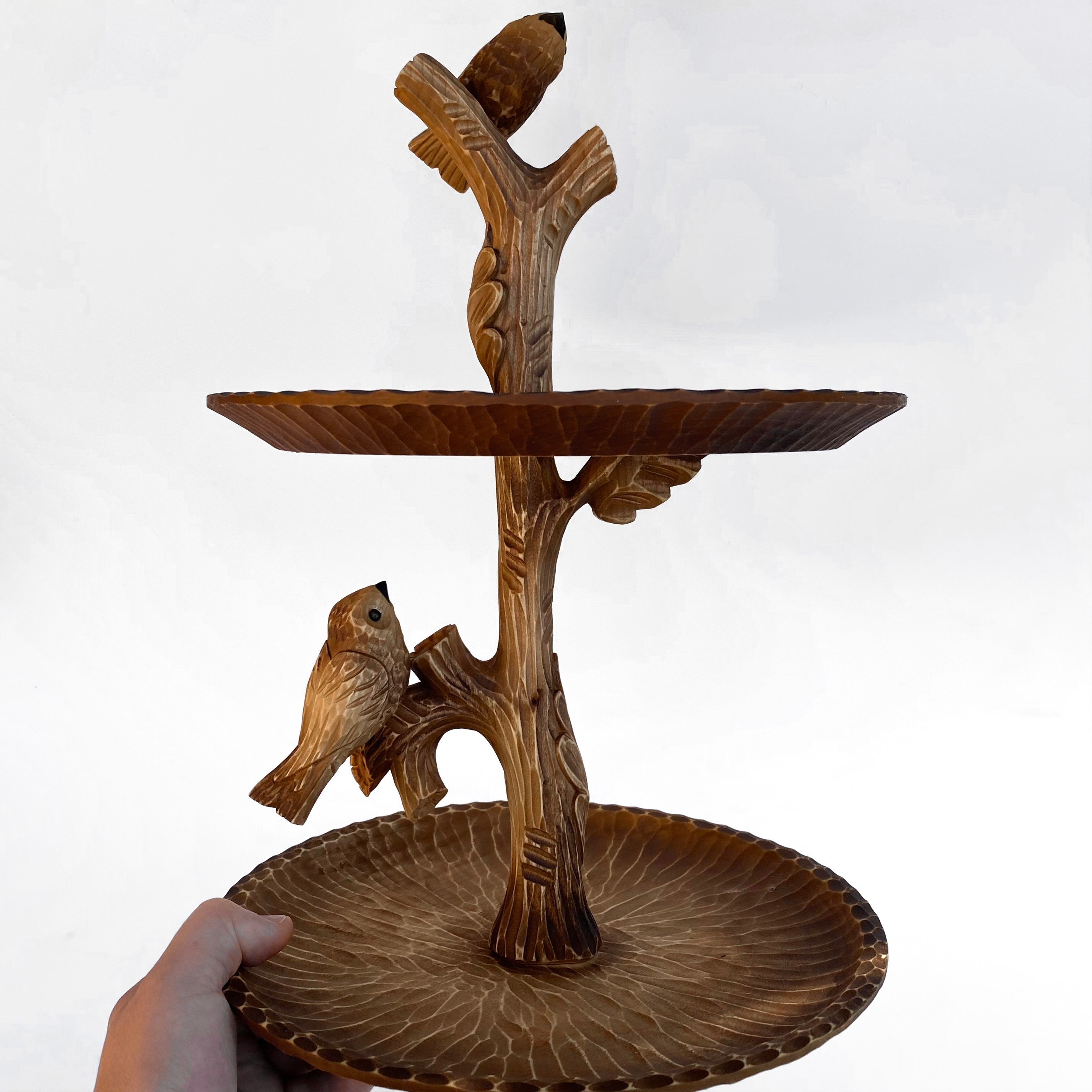 Wooden 2 Tiered Stand, Wood Cupcake Stand, Rustic Round Wood Tray, Tray ...