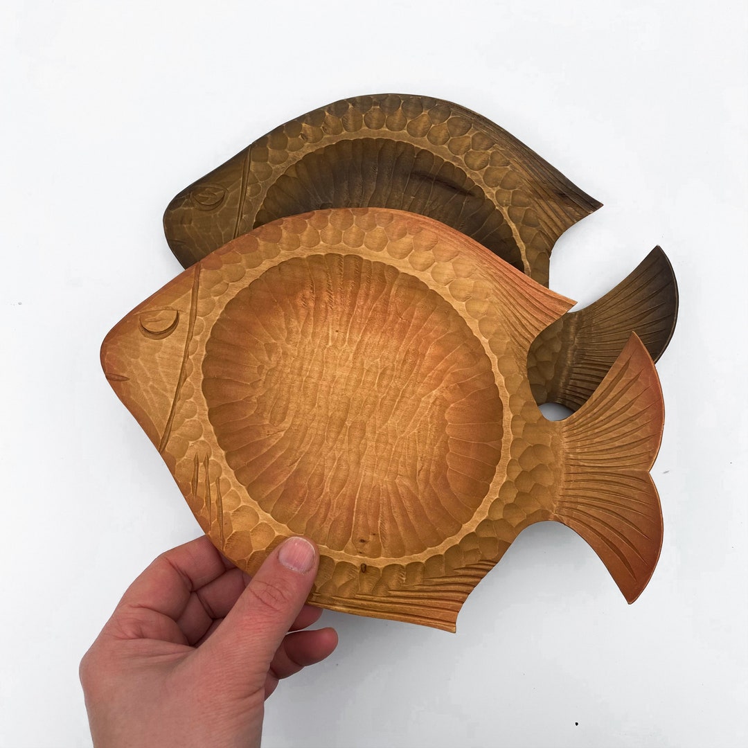 Wooden Fish Dish, Unique Bowl for Keys, Carved Tray, Rustic Bowls ...