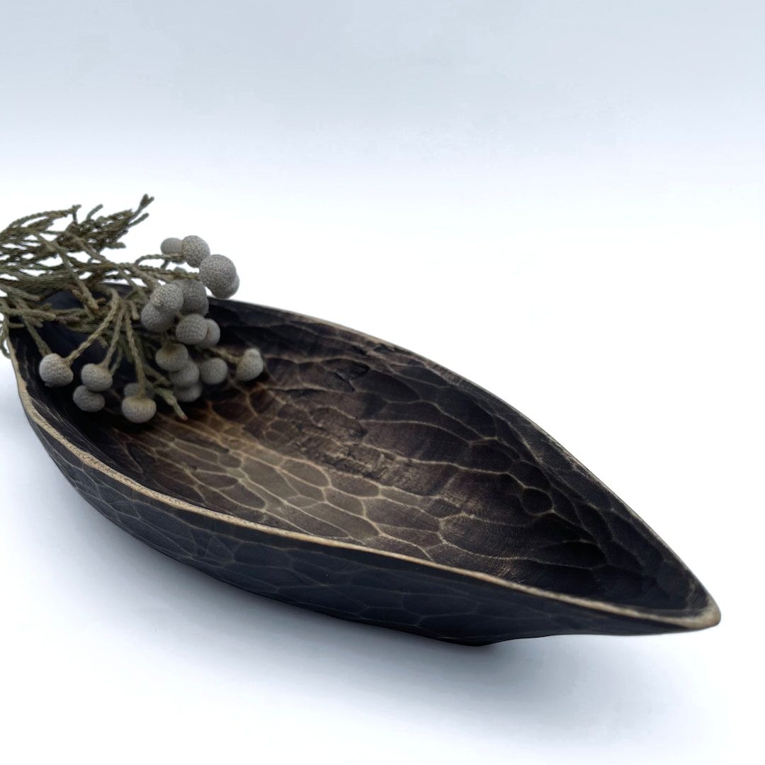 Black Tray for Keys, Rustic Bowls Handmade, Plate Shaped Canoe, Dark ...