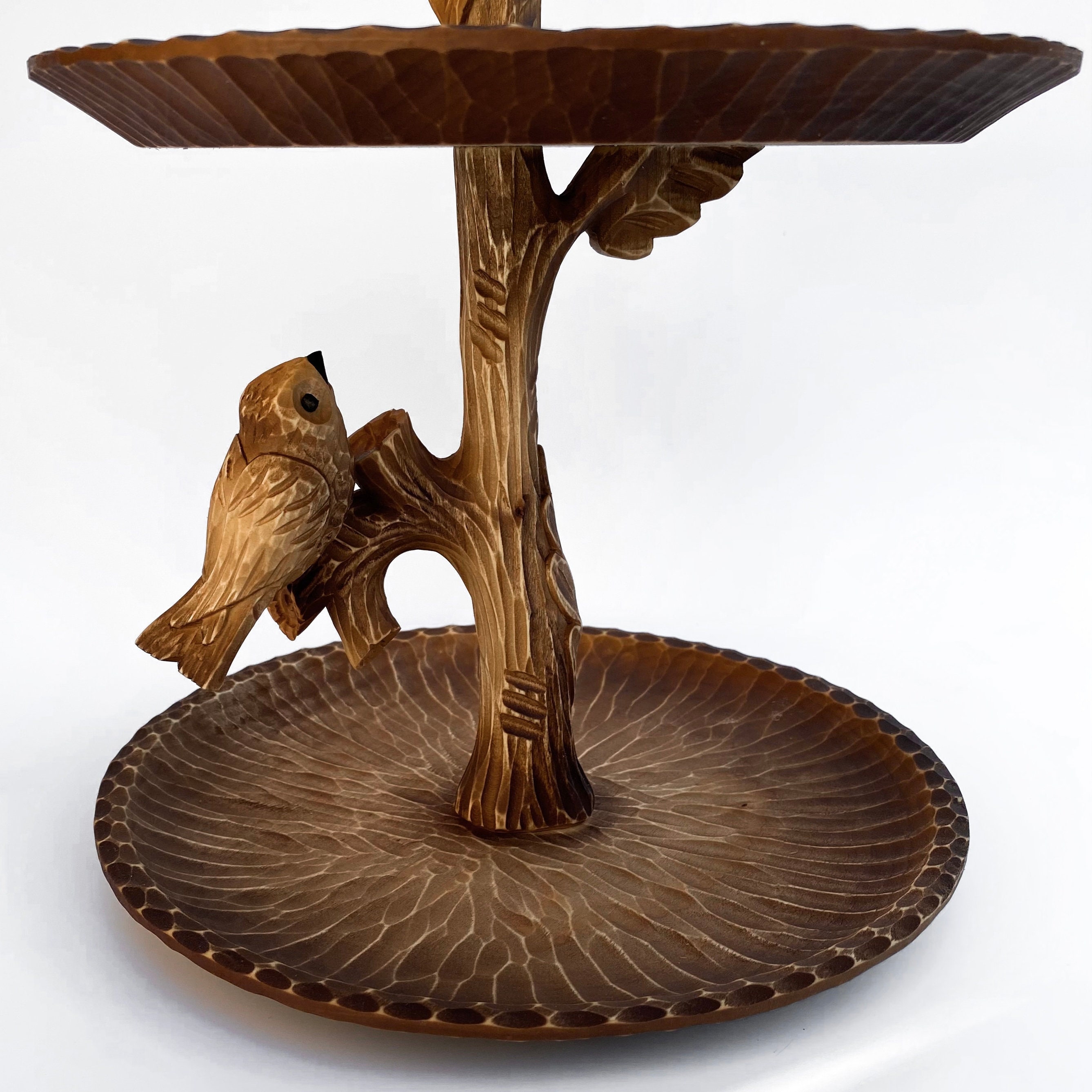 Wooden 2 Tiered Stand, Wood Cupcake Stand, Rustic Round Wood Tray, Tray ...