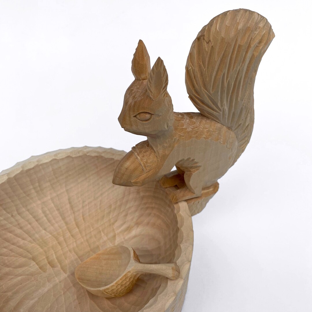 Wooden Carved Squirrel Bowl, Wood Large Tray, Squirrel Wooden Bowl for ...