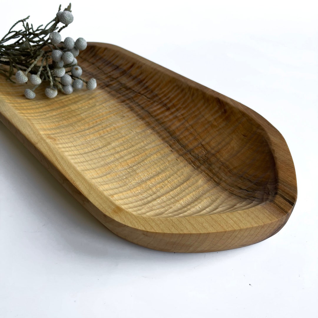 Wooden Bowls Handmade, Shallow Wood Bowl, Large Serving Tray, Rustic ...