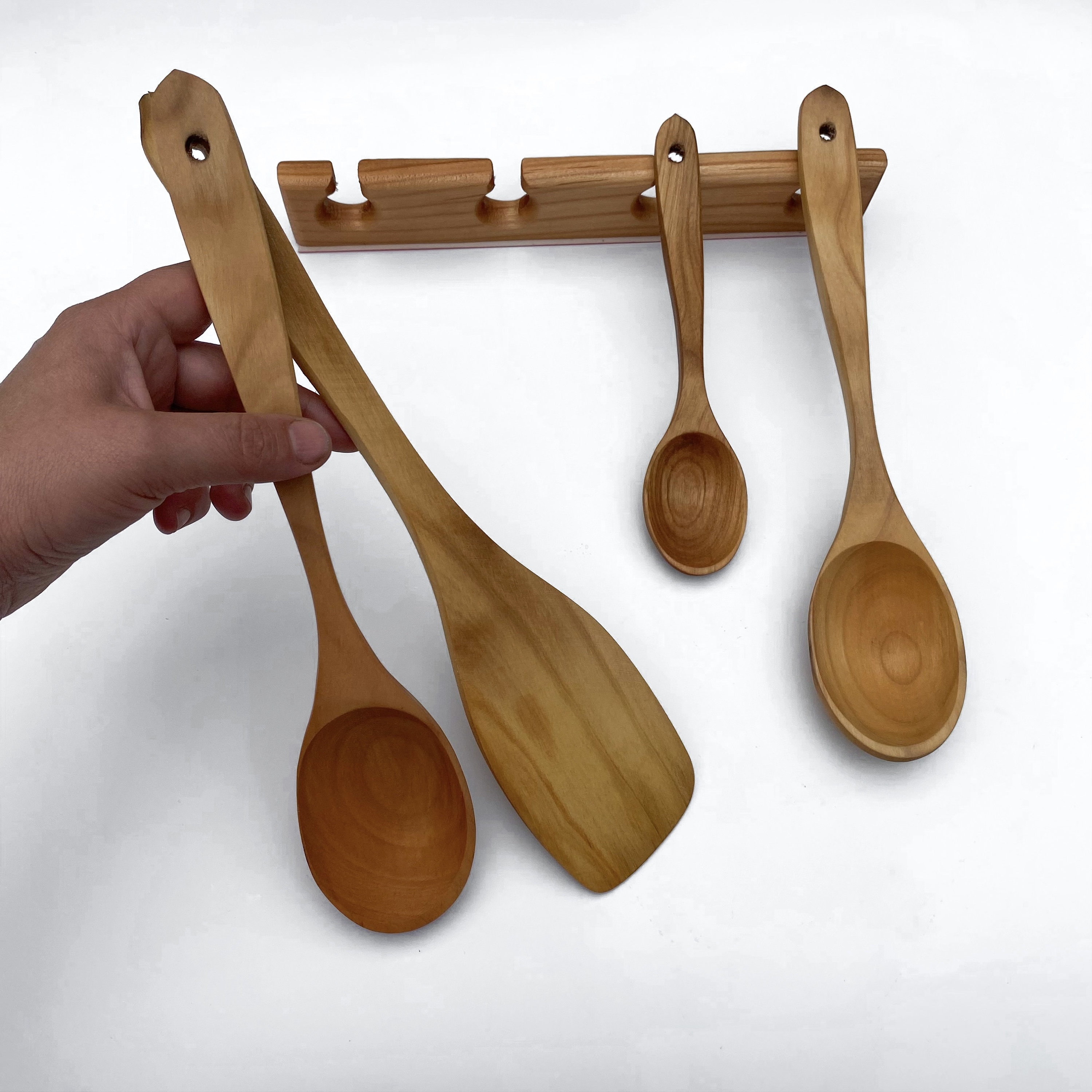 Cherry Wood Cooking Utensil Set: Rustic Handmade Spoons & Spatula - Etsy