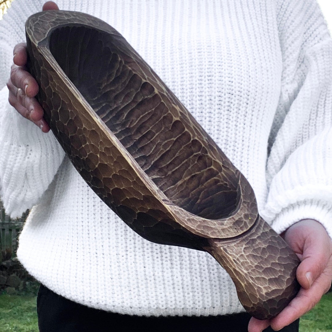 Wooden Deep Bowl, Large Bowl With Handle, Wooden Dough Bowl, Carved ...