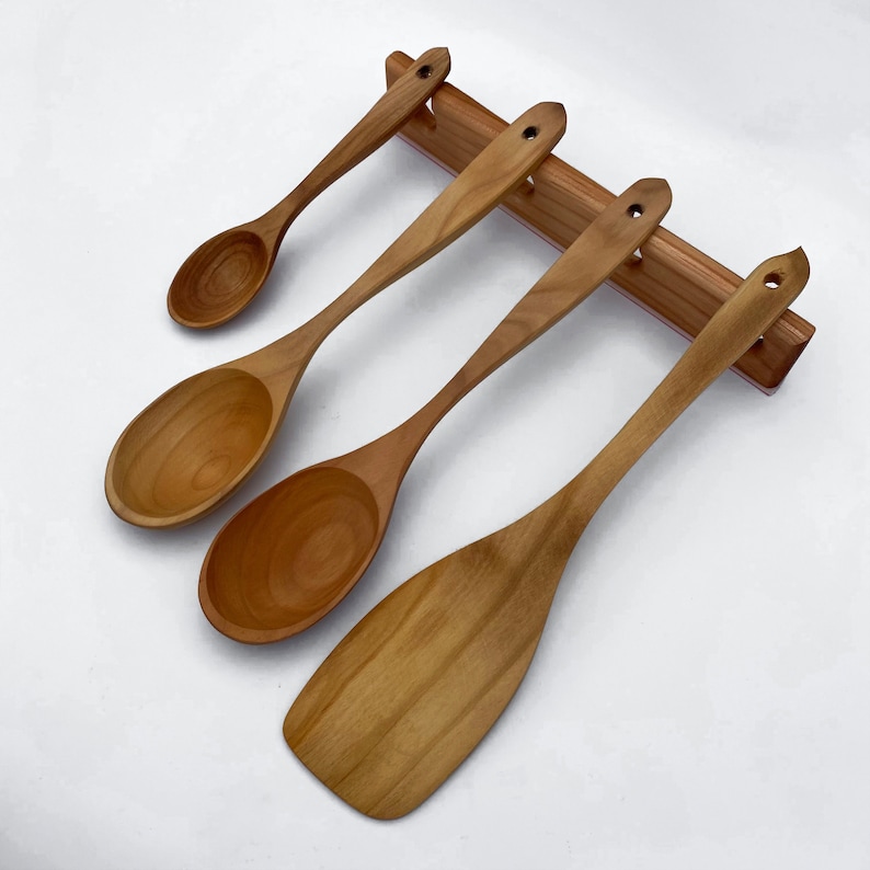 Cherry Wood Cooking Utensil Set: Rustic Handmade Spoons & Spatula - Etsy