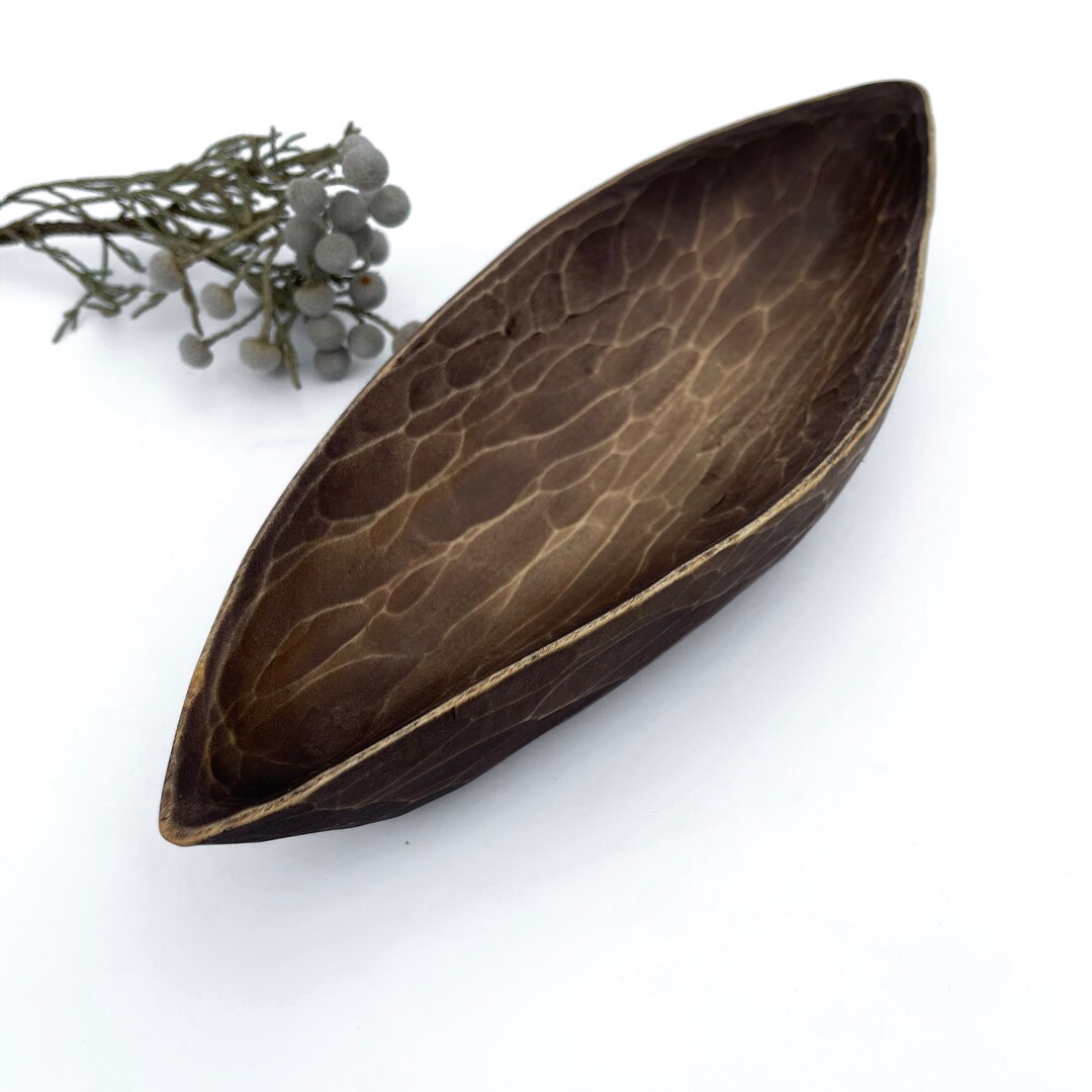 Small Wooden Carved Bowl, Rustic Bowls, Wooden Tray for Keys, Oval ...