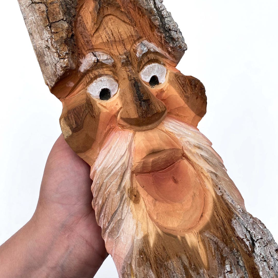 Hand-carved Wooden Old Man Statue, Rustic Tabletop Elderly Figurine ...