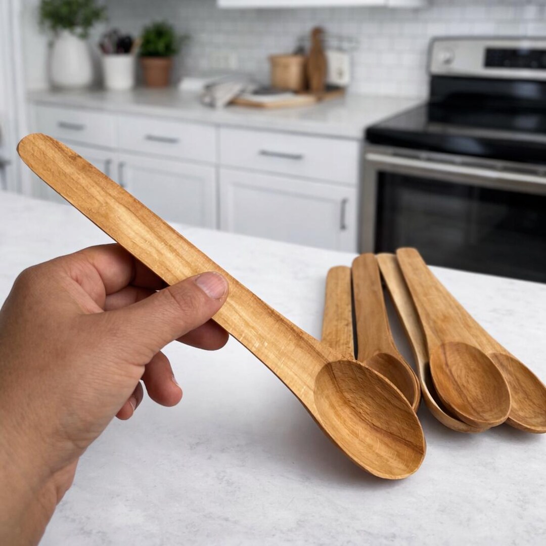 Hand Carved Wood Spoons Set, Rustic Kitchen Decor, Child-safe Utensils ...