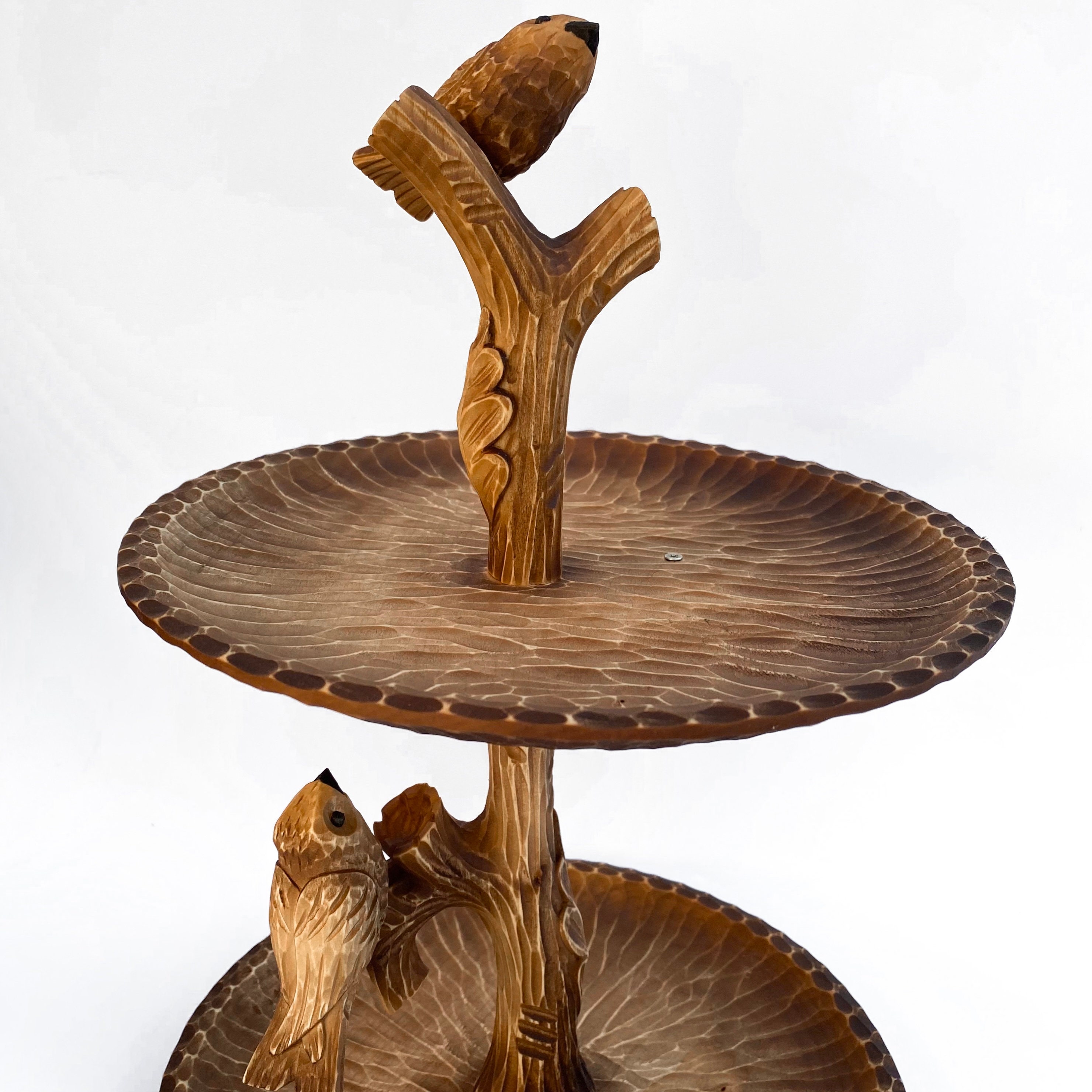 Wooden 2 Tiered Stand, Wood Cupcake Stand, Rustic Round Wood Tray, Tray ...