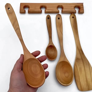 Cherry Wood Cooking Utensil Set: Rustic Handmade Spoons & Spatula - Etsy