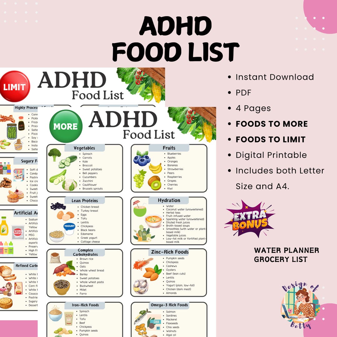 ADHD Diet Food List, Attention Deficit Hyperactivity Disorder Meal Plan ...