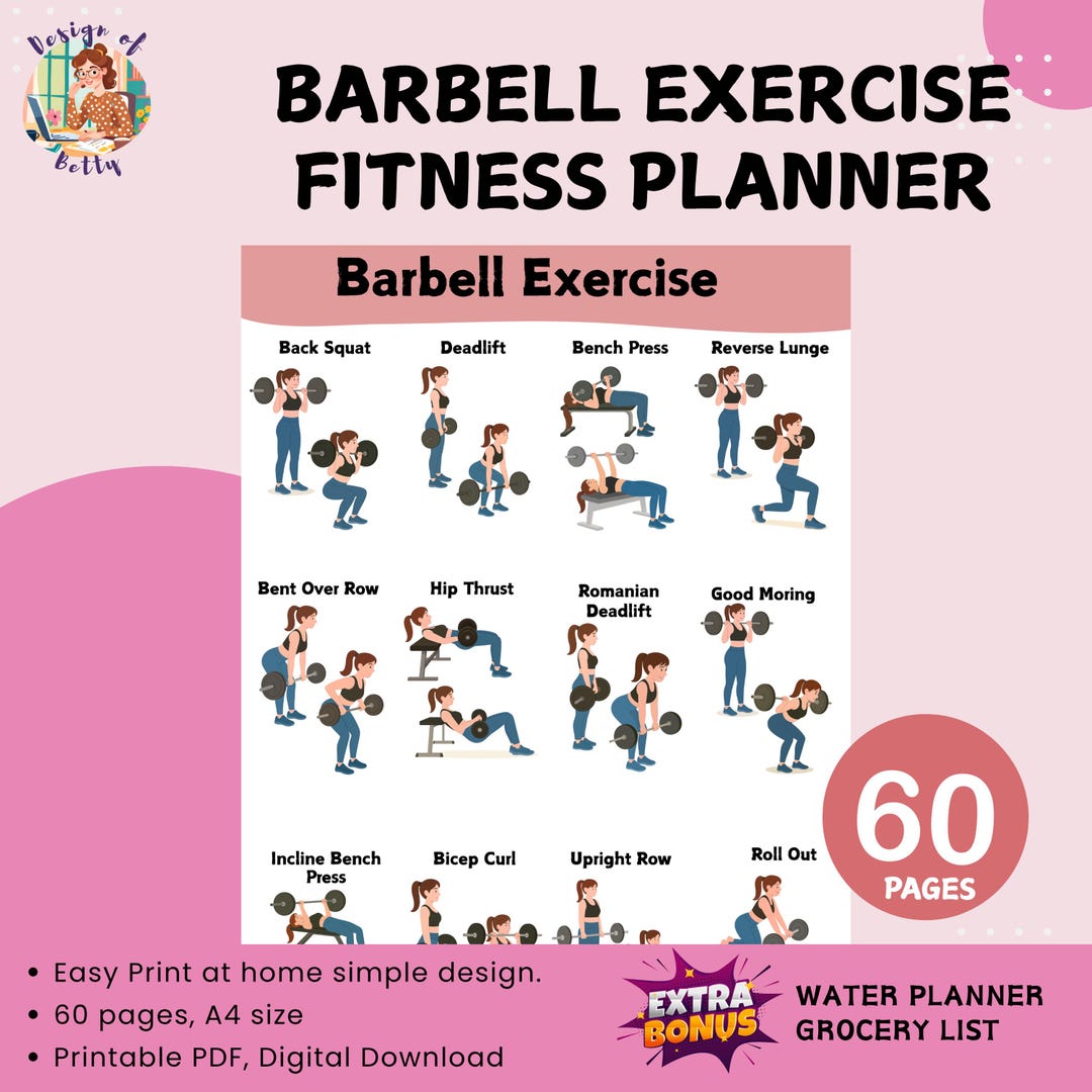 Barbell Workout Chart: Printable Fitness Planner Bundle (digital ...
