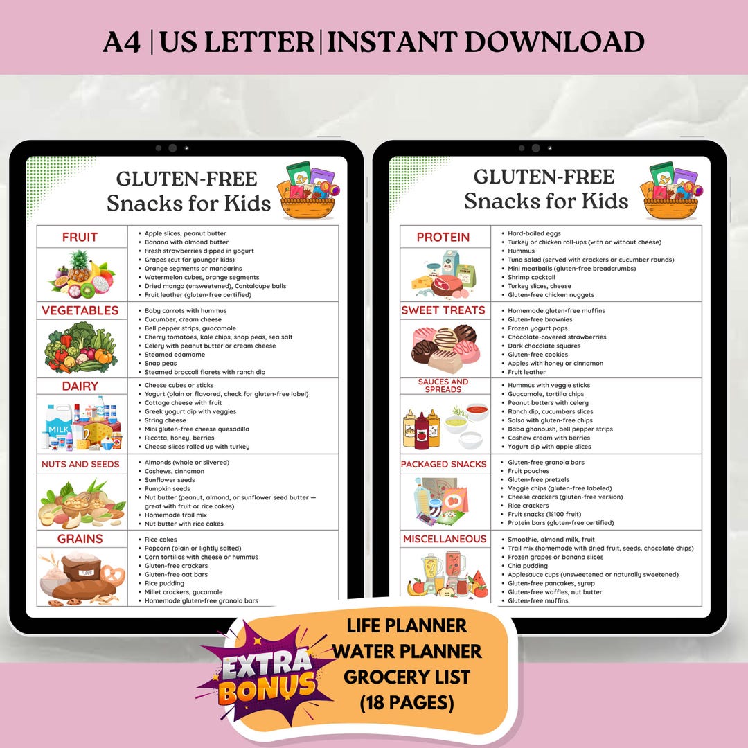 Gluten-free Snacks for Kids Printable | Safe Snack Food List for ...