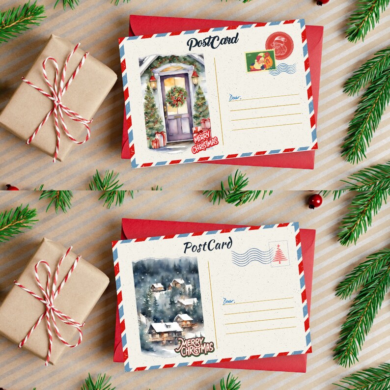 Merry Christmas Postcard Printable, Holiday Card, Happy New Year Card ...