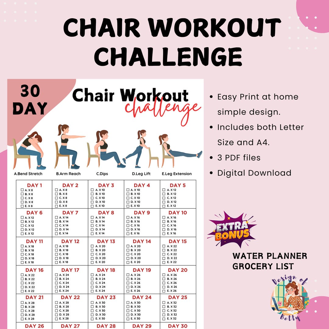 30-day Chair Workout Challenge, Office & Home Exercise, 30 Day Chair ...