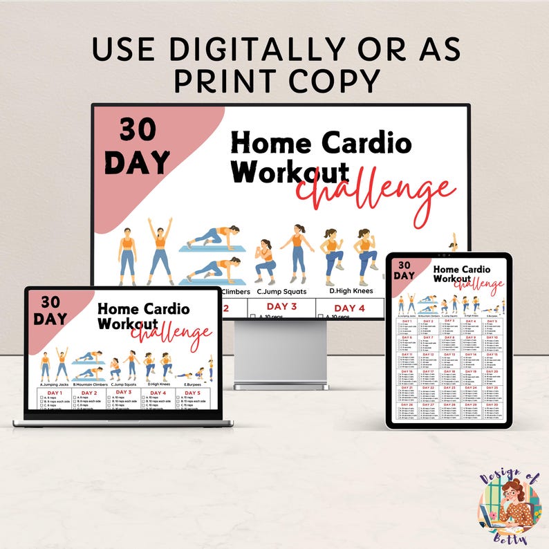 30 Day Home Cardio Workout Challenge: Printable Fitness Plan (digital ...