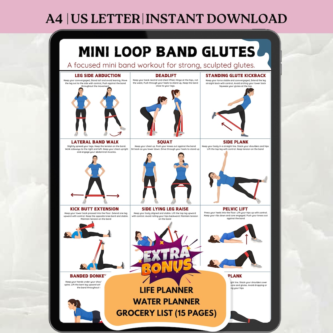 Mini Loop Band Glutes Workout Poster | Resistance Band Exercises | A4 ...