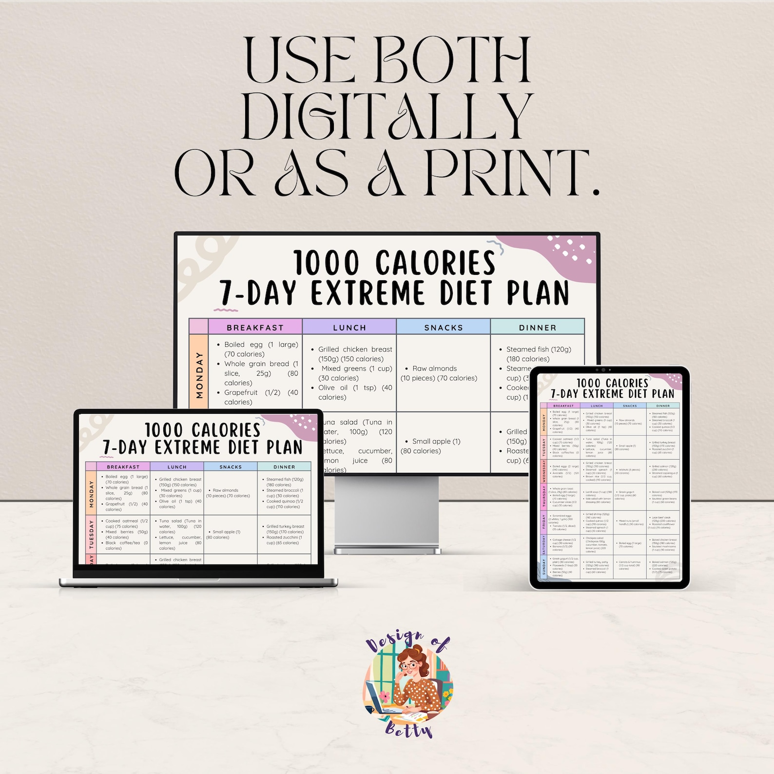 1000 Calories Extreme Diet Plan, Dietitian Low Calorie Diet Planner for ...