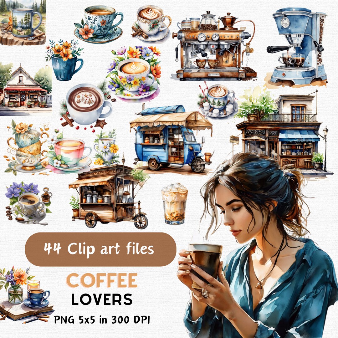 Watercolor Coffee Clipart Pack, Coffee Drinks Clip Art, Coffee Cup ...