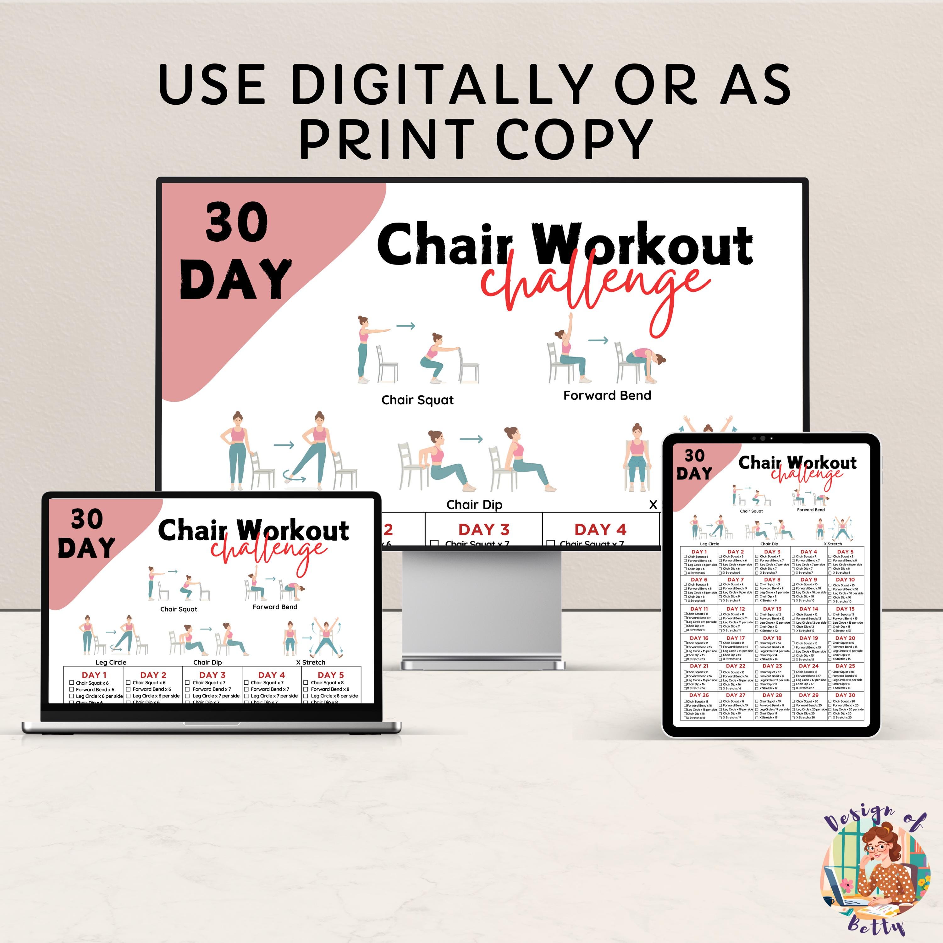 30 Day Chair Workout Bundle Printable, Chair Yoga Guide, Full Body ...