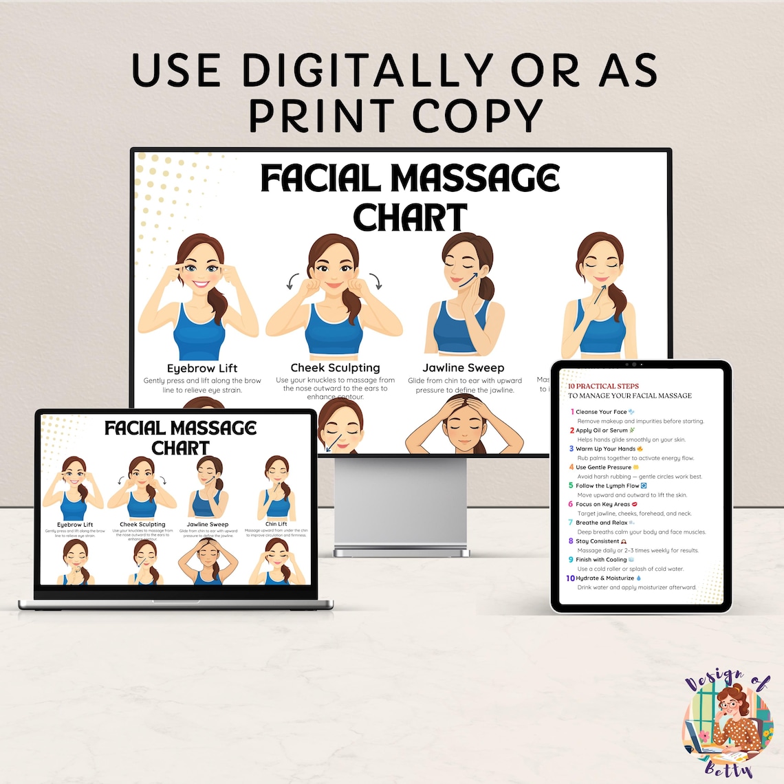 Facial Massage Chart, 10 Practical Steps for Face Massage & Lymphatic ...