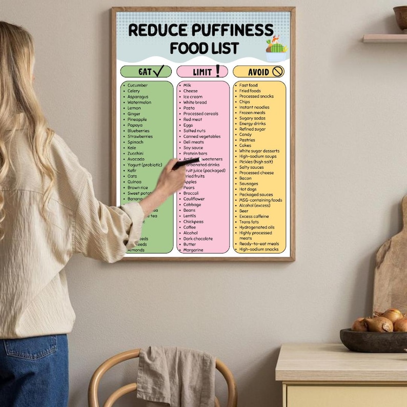 Reduce Puffiness Food List Printable, Anti Bloating Chart, Eat Limit ...