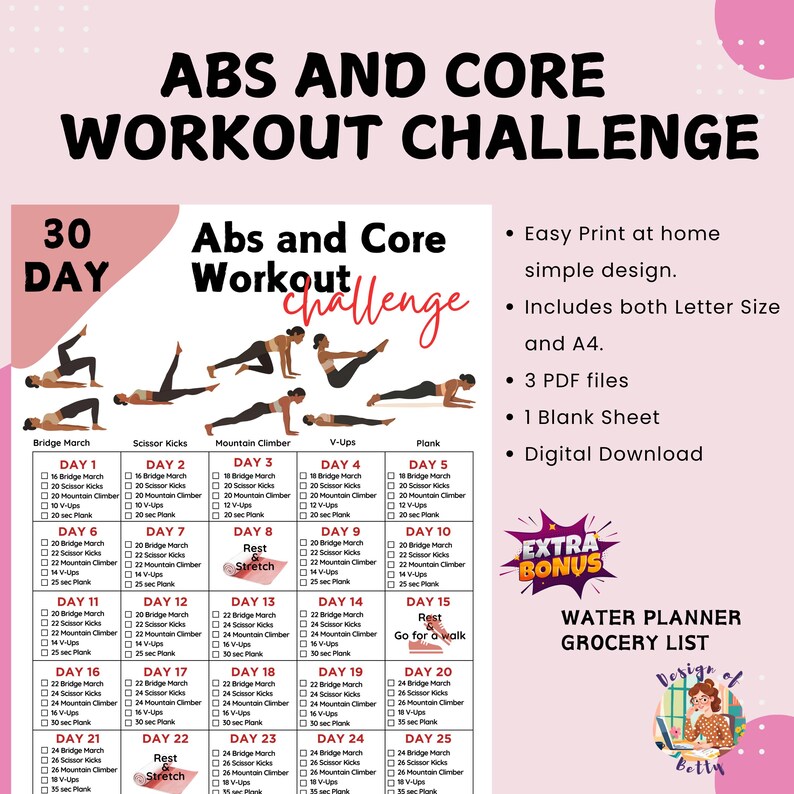 30 Day Abs and Core Workout Challenge | Core Workout Plan | Strengthen ...