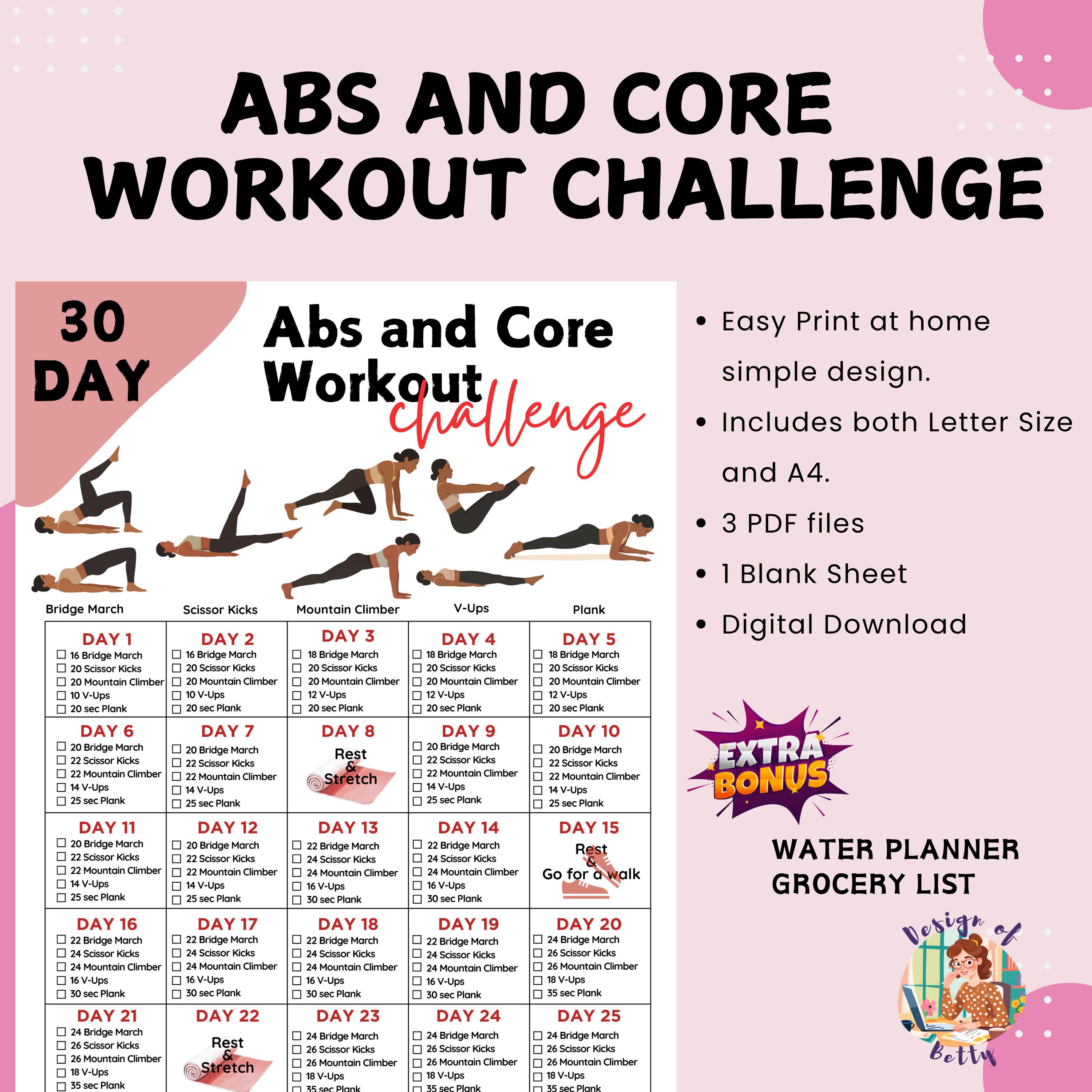 30 Day Abs and Core Workout Challenge | Core Workout Plan | Strengthen ...