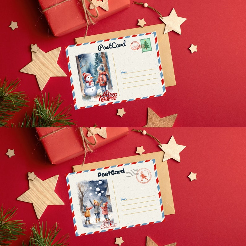 Merry Christmas Postcard Printable, Holiday Card, Happy New Year Card ...