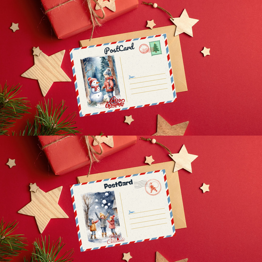 Merry Christmas Postcard Printable, Holiday Card, Happy New Year Card ...