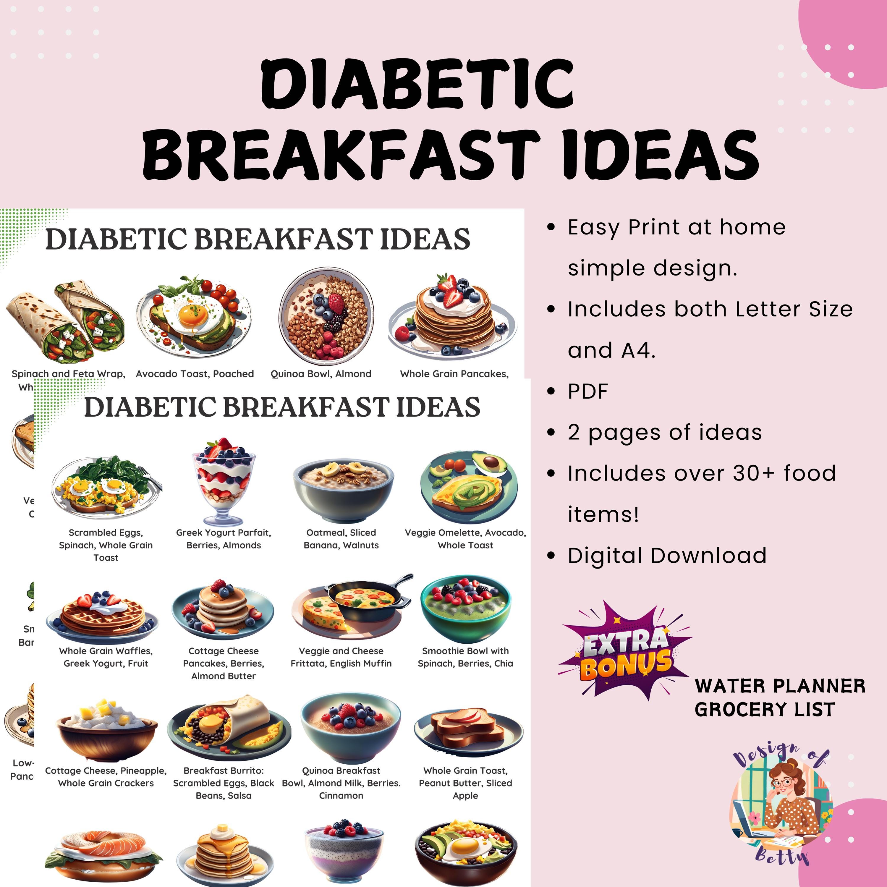 Diabetic Breakfast Ideas, Breakfast Food for Diabetics, Printable PDF ...
